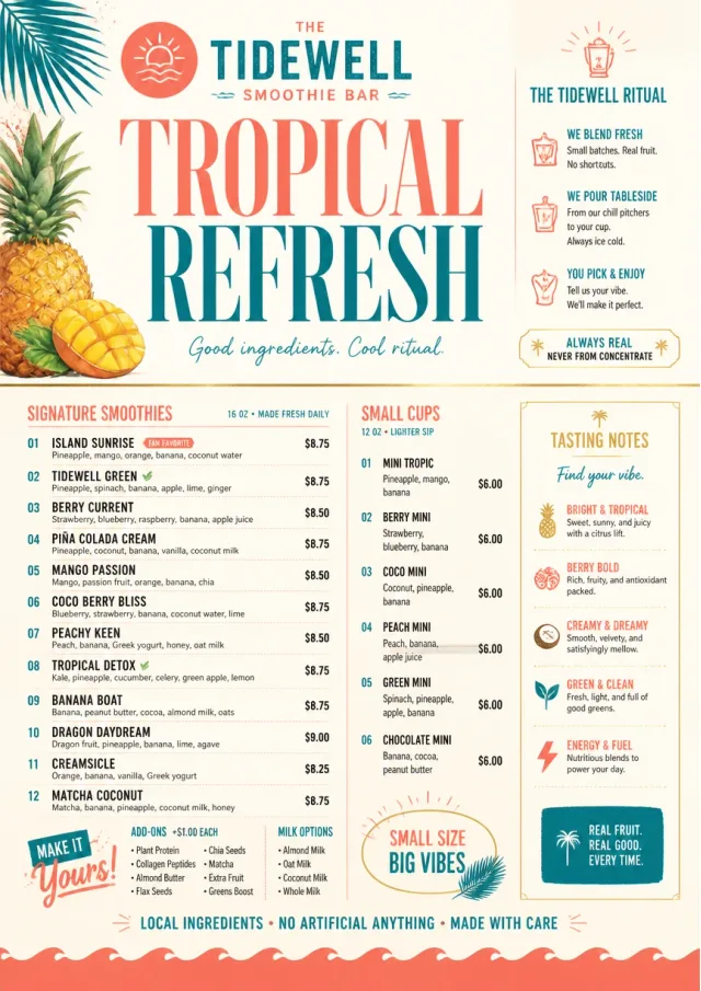 Smoothie Menu Templates: 50+ Custom Designs