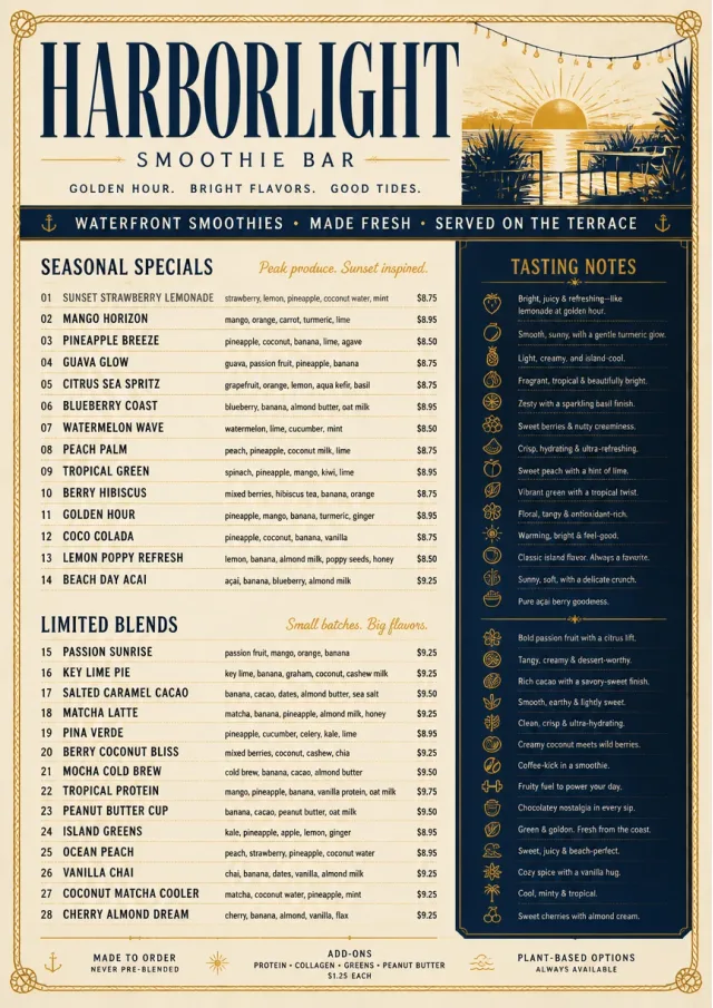 Smoothie Menu Templates: 50+ Custom Designs